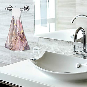 Oyihfvs Rose Gold Pink Marble Texture Ink Abstract Art 2 Pcs Hanging Kitchen Hand Towels, Hanging Tie Towels with Hook & Loop Dishcloths Sets, Decorative Absorbent Tea Bar Bath Hand Towel