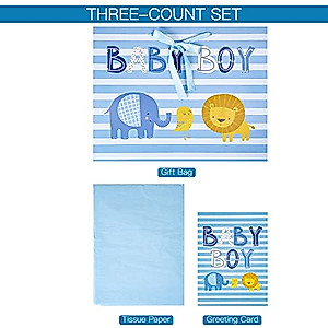 Loveinside Baby Boy Gift Bag with Tissue Paper and Greeting Card for Baby Shower, New Parents, and More - 16.5" x 12.6" x 5.7", 1 Pcs