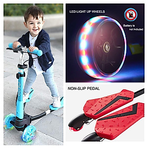 Ygqtbc Scooter for Kids, Kick Scooter with 3 Wheel Scooter for Toddlers Girls & Boys, Safe Lean to Steer with PU Flashing Wheels for Foldable, Adjustable Handles & Lightweight Construction