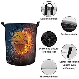 Basketball Laundry Hamper Fire Water Ball Kids Laundry Basket Sports Dirty Clothes Storage Basket Collapsible Waterproof Toy Organizer for Boys Bedrooms