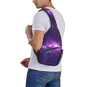 UNIOND Purple&Blue Galaxy Printed Sling Bag Adjustable Cross Chest Bag Shoulder Backpack for Outdoor Travel