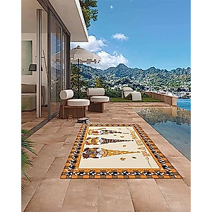 Fall Outdoor Patio Rugs Maple Leaf Sunflower Pumpkin Outdoor Area Rug Orange Plaid Buffalo Non-Slip Backyard/Camping RV Rug/Deck/Porch Rug Front Door Floor Mat Carpet,4x6ft,