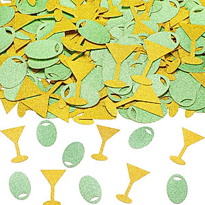 Hoolerry 330 Pcs Martini Cocktail Bachelorette Confetti Martini Birthday Confetti Martini Decorations for Party Craft Supplies Bridal Shower Table Decor, Green Round, Gold Wine Glass