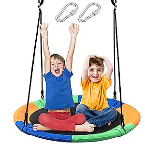 Saucer Tree Swing Seat for Kids 40 Inch Outdoor Round Tree Swing for Children Heavy Duty Safe Durable Easy Install for Backyard Multicolor