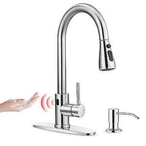 Homikit Touchless Kitchen Faucets with Pull Down Sprayer & Soap Dispenser, Automatic Motion Sensor Smart Faucet for Kitchen Sink, Brushed Nickel Single Handle Stainless Steel Faucet for Farmhouse RV