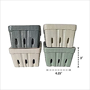 First of a Kind Stoneware Berry Baskets - Set of 4 Berry Containers Bowl - Multicolor - 4.25 Inch Square Kitchen Fruit Basket, Ceramic Berry Basket Bins for Veggie, Berry & Fruits (Style 4)
