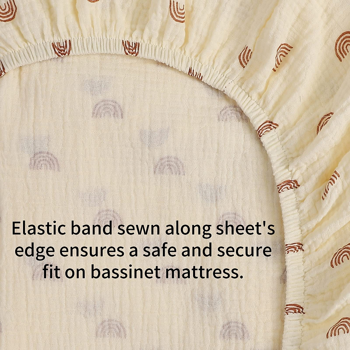 Muslin Bassinet Sheets 2 Pack Set for Baby Boy and Girl, 100% Muslin Cotton Fitted Sheet for Oval Hourglass and Rectangular Bassinet Mattress, Natural and Rainbow