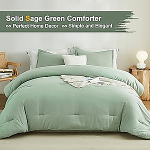 Andency Sage Green California King Comforter Set, 3 Pieces Cal King Lightweight Summer Soft Solid Bed Comforter, Oversized Fluffy Microfiber Bedding Set (104x96In, 2 Pillowcases)