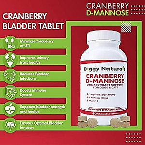 Cranberry D-Mannose for Dogs and Cats Urinary Tract Infection Support Prevents and Eliminates UTI, Bladder Infection Kidney Support, Antioxidant (Single Strength Tablet, 60 Count)