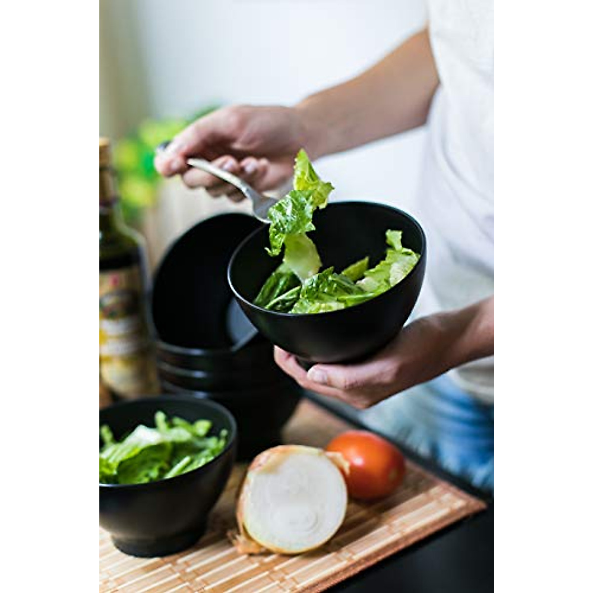 Coza Design- Eco Friendly Plastic Bowl for cereal, dessert, ice cream, soup (Microwave and Dishwasher Safe) (17 oz., Black) Set of 6