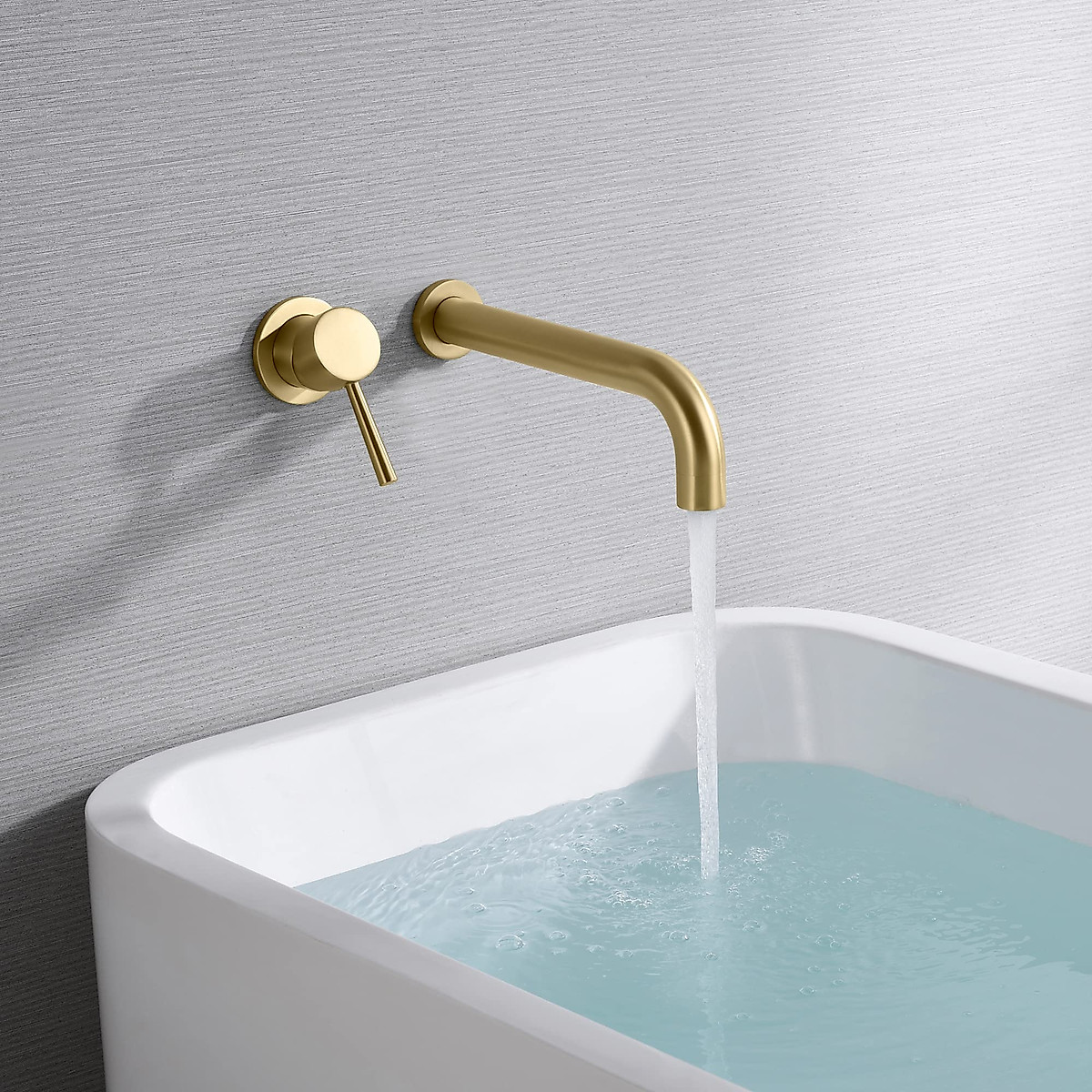sumerain Tub Filler Wall Mount Roman Tub Faucet Brushed Gold Single Left-Handed Handle Brass Bathtub Faucet