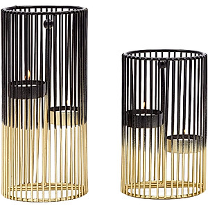 Juvale Set of 2 Black and Gold Geometric Candle Holders for Modern Table Decor (2 Sizes)