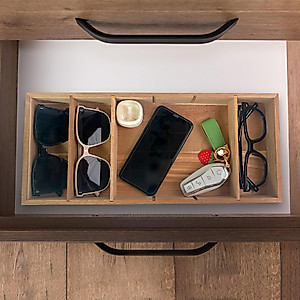 House Tricks CatchAll Tray for Entryway Table - Sunglass Drawer Organizer Tray with Removable Dividers to Storage Wallet/Watches/Keys/Cellphones (Acacia)