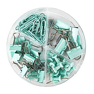 4-in-1 Boxed Binder Clips and Paper Clips Thumbtacks Set Assorted Sizes Small Medium Mini Paper Clamps Bulk for Office School Supplies Teachers Classroom Daily use (Light Green)