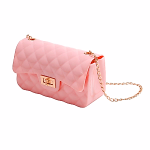 ONLVAN Summer Jelly Crossbody Bag Purse，Fashion Ladies Shoulder Bag, Candy Color Jelly Handbags for Women Girls (Pink)