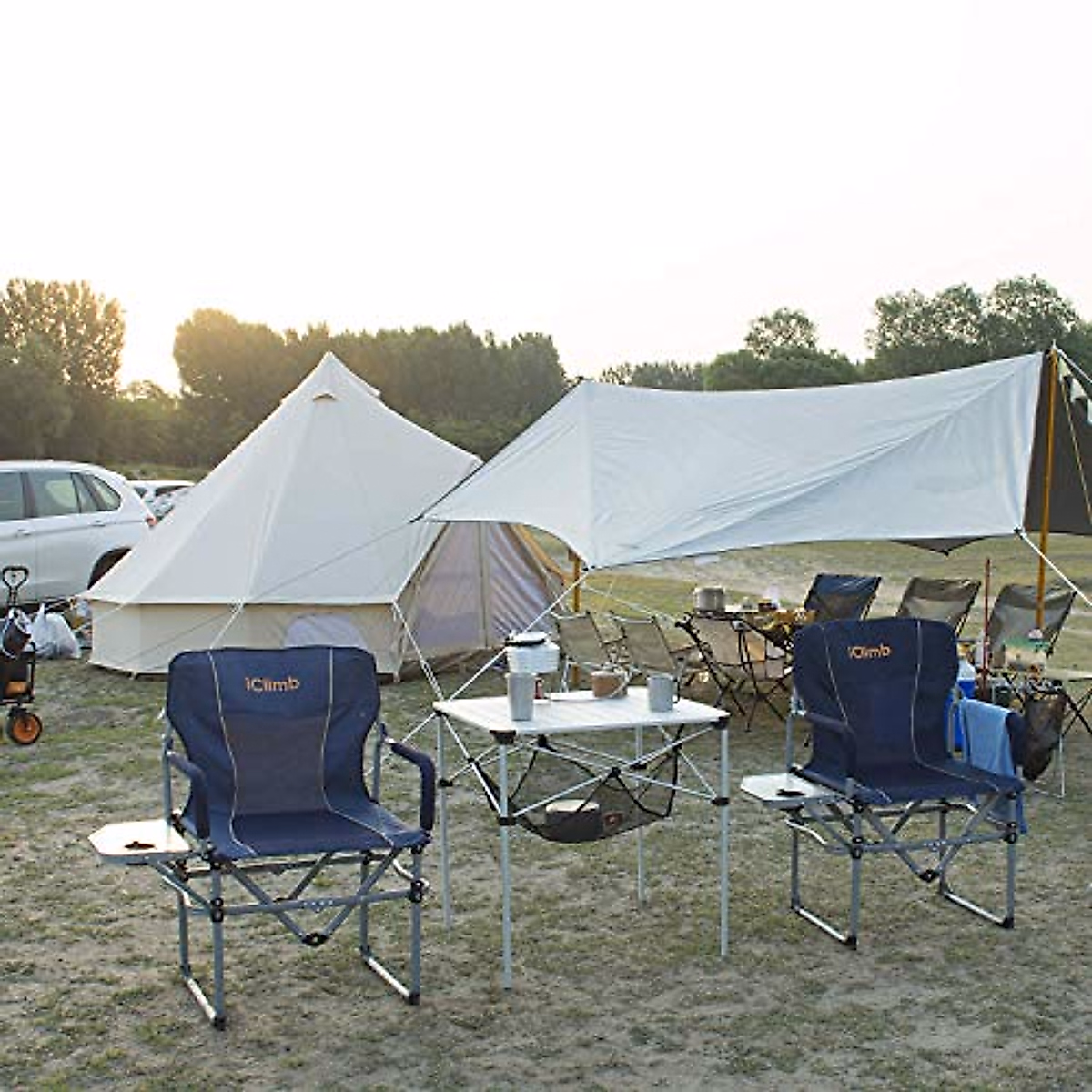 iClimb 1 Padded Rocking Folding Chair and 1 Heavy Duty Compact Folding Chair Bundle for Two Person Camping Patio Porch Backyard Lawn Garden Balcony Indoor Outdoor