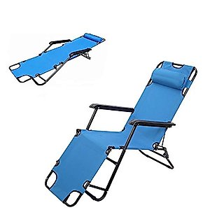 Outdoor Lounge Chairs | Folding Patio Lounge Recliners, Adjustable to Comfortable Flat Folding Bed (from US, Blue)