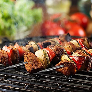 Blue Donuts 17 Inch Brazilian Skewers for Grilling - 12 Pack of Kabob Skewers, Stainless Steel Skewers with Comfortable Grip Wooden Handle, BBQ Grilling Accessories