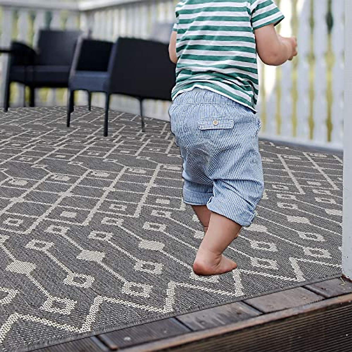 Patio Rug for Entrance Bohemian 5x8Ft Grey Area Rug Indoor Outdoor Rug Textured Weave Floor Carpet Durable Washable Rug for Patio,Home,Picnic,Camping