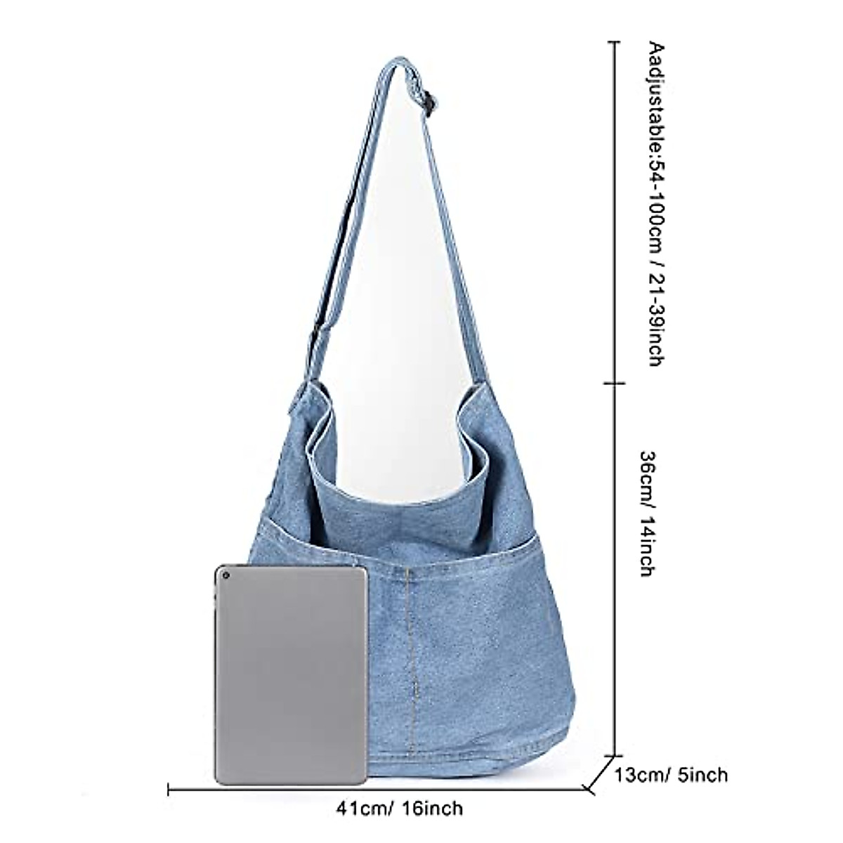 WantGor Large Tote Bag, Denim Shoulder Bag Crossbody Hobo Bags Casual Retro Canvas Bag for Women Travel Work