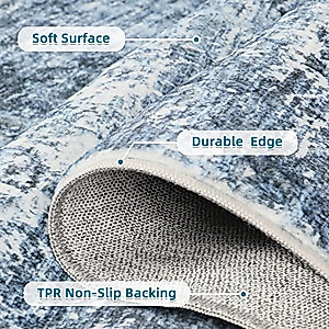 Dripex Modern Abstract Collection Area Rug, Washable 4x6 Rug Soft Fluffy Indoor Carpet Area Rugs for Living Room Bedroom Kids Rooms, Dark Blue Non-Slip Faux Fur Throw Rug Floor Mats for Home