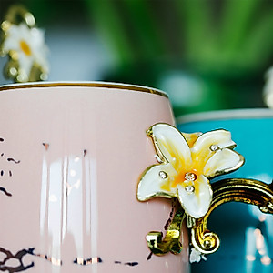 BTaT - Floral Ceramic Mugs with Spoon, Set of 2, Black and White, Fancy Coffee Mugs with Spoon, Floral Coffee Mugs, Ceramic Tea Cup, Tea Cup, Fancy Tea Cups, Tea Mugs for Women, Flower Tea Cup