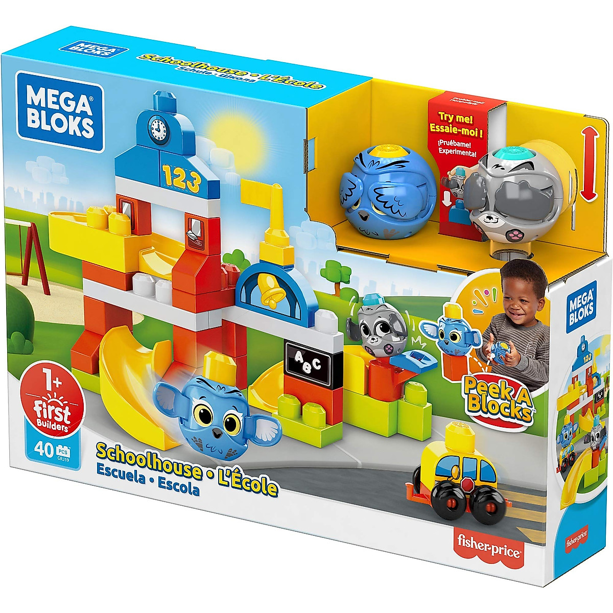 Mega Bloks Peek A Blocks Schoolhouse with Big Building Blocks, Building Toys for Toddlers (42 Pieces)