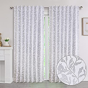 OVZME Velvet White Blackout Curtains, Thermal Insulated Curtains 100% Room Darkening Drapes, Super Soft Leaves Luxury Curtains for Living Room Bedroom 2 Panels, Rod Pocket&Back Tab, White, 52x84