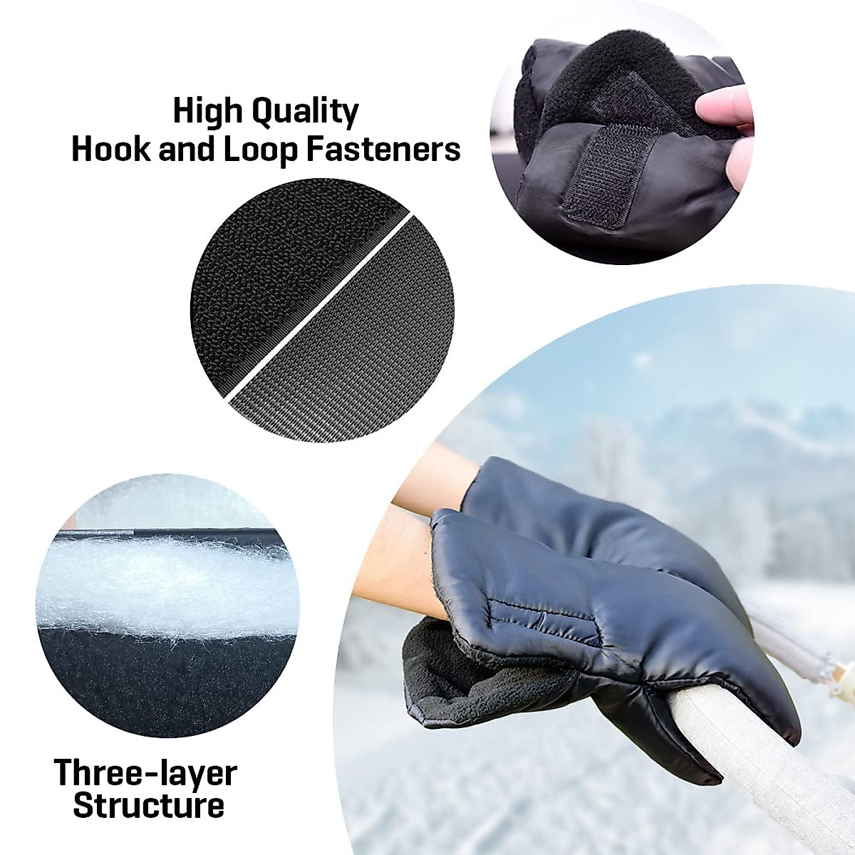 Evencaphy Stroller Gloves Universal Pram Hand Muffs, Anti-Freeze Stroller Mittens Golf Cart Gloves Pet Gear Shopping Cart Hand Warmers Waterproof Winter Gloves with Stroller Hook, Black