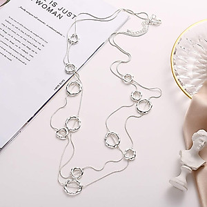 welbijoux Silver Long Necklaces for Women Fashion Double Layered Sweater Chain Y Necklace with Gifts Box