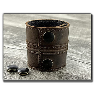 Anthology Gear Stylish Leather Cuff Bracelet Full Grain Wide Wristband For Men and Women (Unisex) Adjustable to 6" or 7 1/4" (Whiskey Brown, Small/Medium)