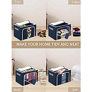 Clothes Storage Boxes Bins - 72L x 2 Large Organizers With Steel Frame , Tulab Foldable Oxford Containers Set, Clear Window & Reinforced Handles, Waterproof, for Closet, Bedding, Blankets (2-Pack, 20.07”x 15.73” x 14”)