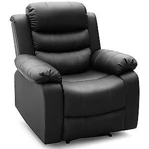 KVK PU Leather Recliner, Upholstered Sofa Recliner Chair, Manual Reclining Home Theater Seating, Arm Chair for Living Room Reading Room Bedroom, Black (GGIN0086BK)