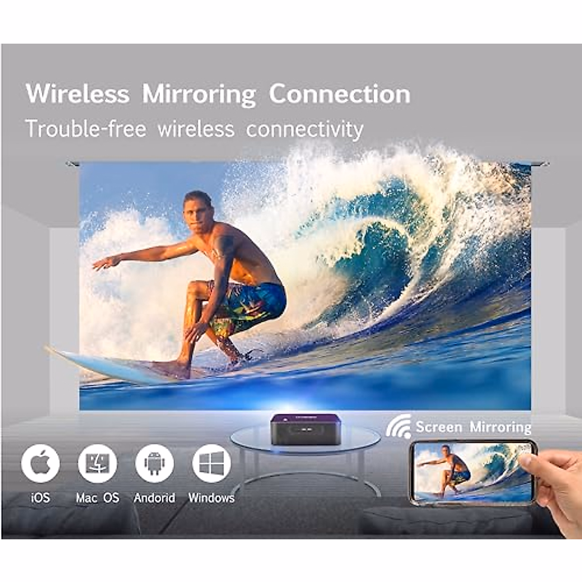 UVISION Native 1080P Full HD Wireless Projector, Keystone Correction and Dust-Proof Design, Home Theater & Office Projector, Compatible: Roku, FireTV, Laptop, Phone, Tablets, PS5