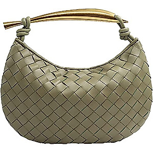 Woven Handbag Soft PU Handmade Hobo Bags for Women Lightweight Fashion Dumpling Clutch Bags (Light Green)