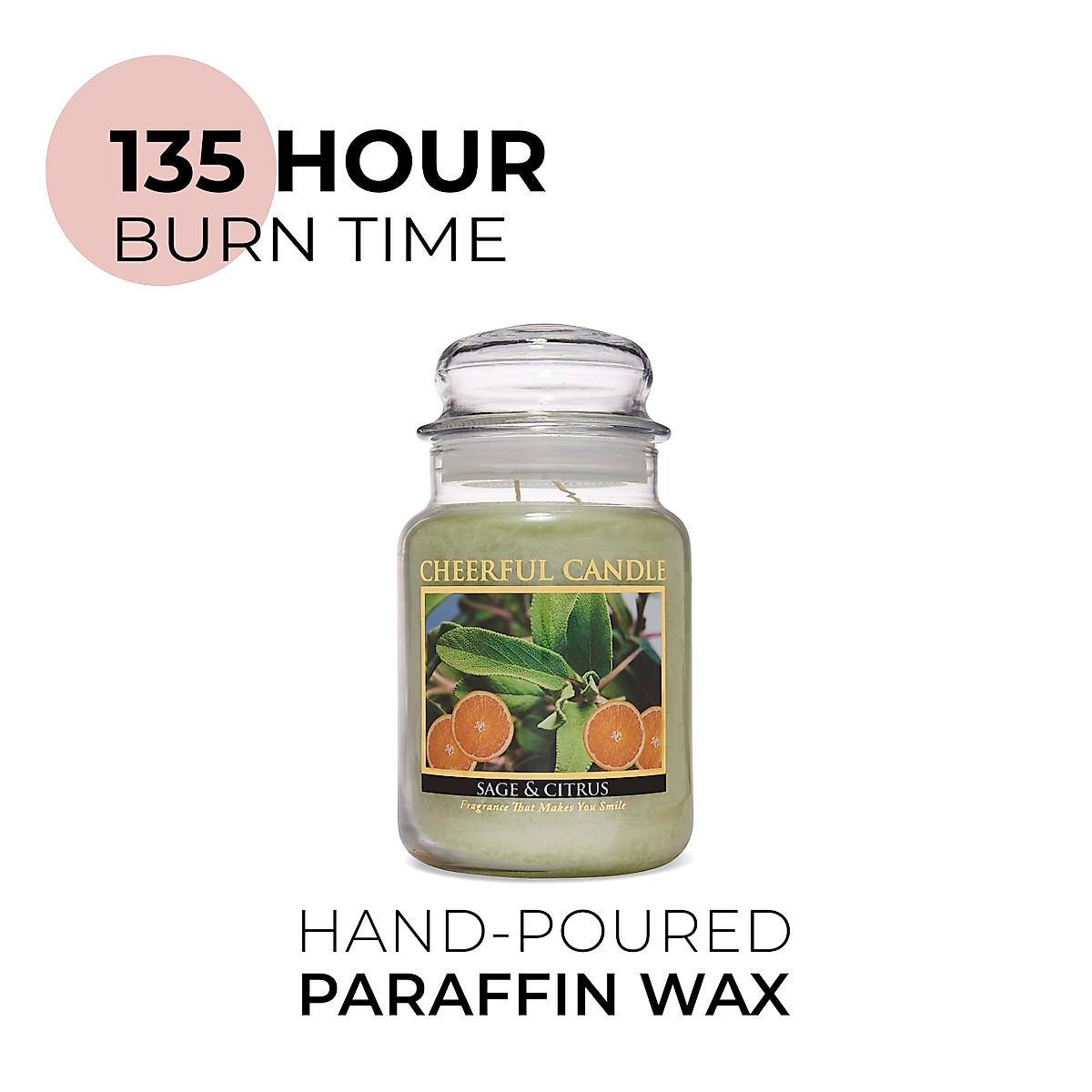 A Cheerful Giver - Sage & Citrus Scented Glass Jar Candle (24 oz) with Lid & True to Life Fragrance Made in USA