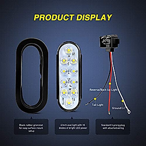 Nilight - TL-09 6 Inch Oval White LED Trailer Tail Lights 2PCS 10 LED w/Flush Mount Grommets Plugs IP67 Waterproof Reverse/Back Up Trailer Lights for RV Truck Jeep, 2 Years Warranty