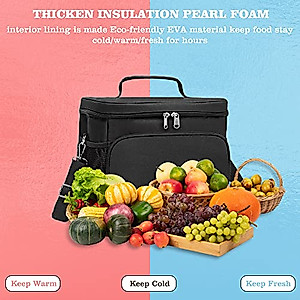 Hydro2Go Insulated Lunch Bag Women, Lunch box for Men with Adjustable Shoulder Strap, Leakproof Lunch Box Lunch Bag for Work, Picnic, Camping, Cooler, Black