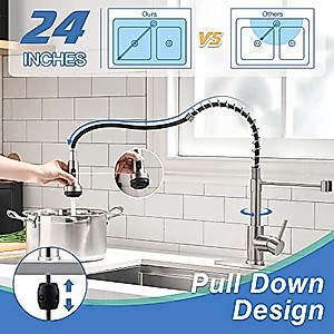 Gnixne Kitchen Faucet with Pull Down Sprayer, 24-Inch Single Handle Kitchen Sink Faucet, 4 Functions Spring Faucet for Kitchen Sink with Deck Plate, Brushed Nickel