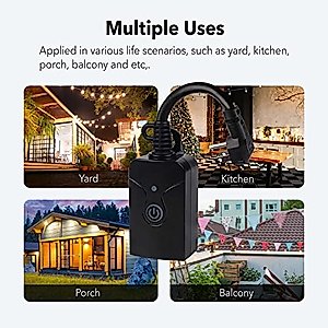 Outdoor Smart WiFi Plug Outlet, HBN Heavy Duty Wi-Fi Timer with One Grounded Outlet, Wireless Remote Control by App Compatible with Alexa and Google Home Assistant 2.4 GHz only, ETL Listed (1 Pack)