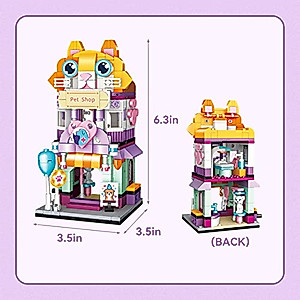 MENYORD Mini Street View Building Block kit, 287 Pieces MOC Creative Pet Shop Architecture Toys, ollectible Gift for Kids Ages 6+ (New 2023，Compatible with Lego Set)(Pet Shop)