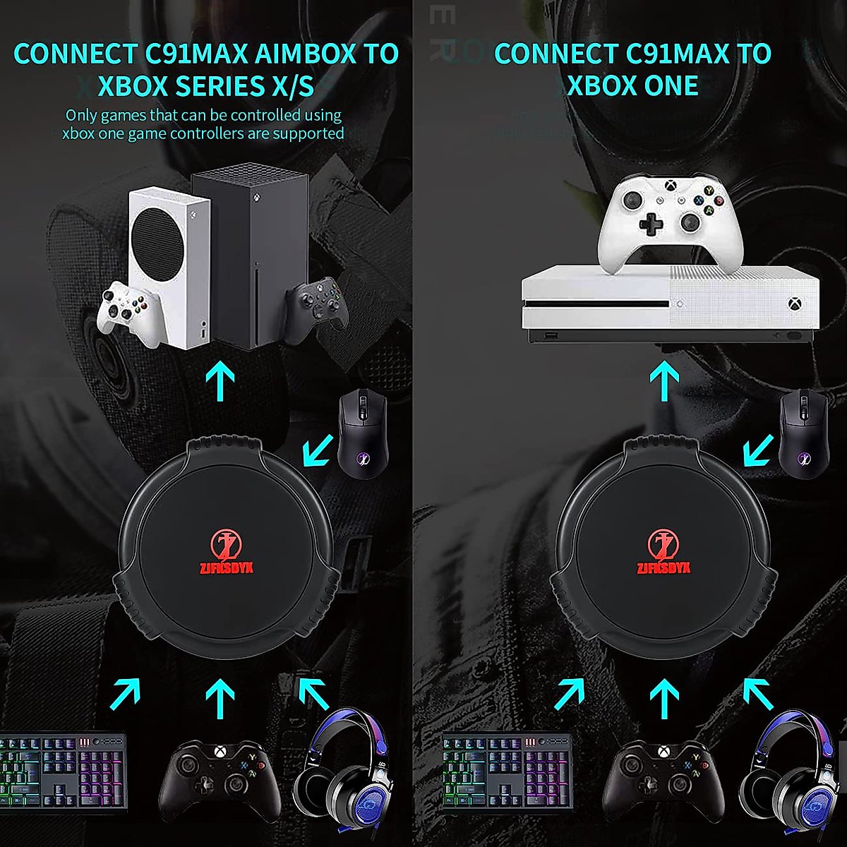 ZJFKSDYX C91MAX Keyboard Mouse Adapter Converter, Controller Adapter Converter for Xbox One, Xbox Series X/S, PlayStation 5, PlayStation 4 and Nintendo Switch【Support 3.5MM Headset】