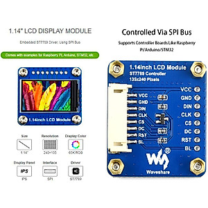 Bicool 1.14inch LCD Display Module IPS Screen, 65K RGB Colors, 240×135 Resolution, Embedded ST7789 Driver, SPI Interface Compatible with Arduino/Raspberry Pi /STM32
