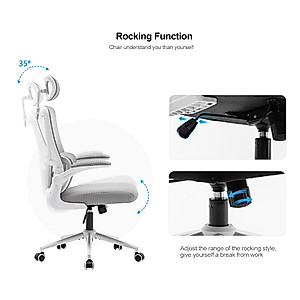 Office Chair Height-adjustable Ergonomic Desk Chair with Self-adaptive Lumbar Support Breathable Mesh Computer Chair High Back Swivel Task Chair with Adjustable Headrest and Flip-up Armrests - Grey