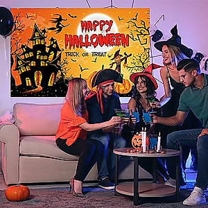 Halloween Party Decorations, Large Fabric Halloween Backdrop Pumpkin Lantern Cemetery Gate Spooky Night Banner Orange Moon Pumpkin Castle for Scary Halloween Party Supplies (Orange)