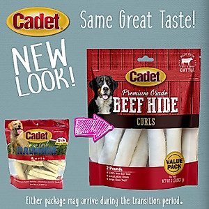 Cadet Premium Grade Beef Hide for Dogs, Long Lasting Rawhide Chips, Single Ingedient Dog Chews, Beef Hide Flavor (2 Pound)