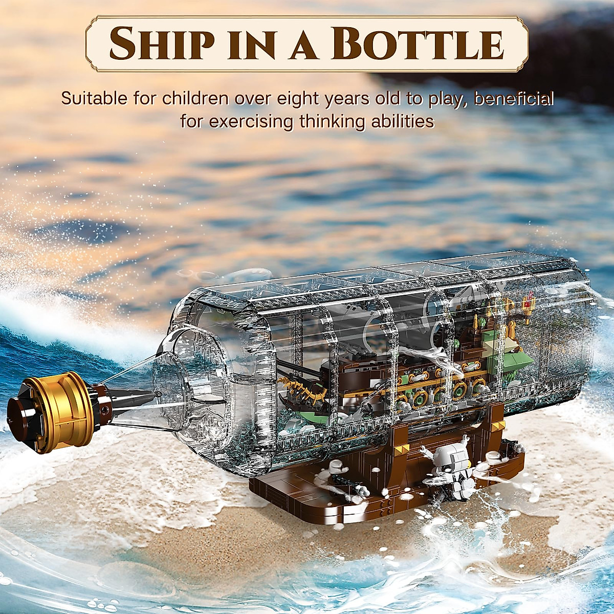 Mould King One Piece Ship in a Bottle Building Blocks Kits, MOC Queen Anne's Revenge Pirate Ship Model Building Sets, Gift for Kids Age 8+/Adults Collections Enthusiasts(2488+ Pieces)
