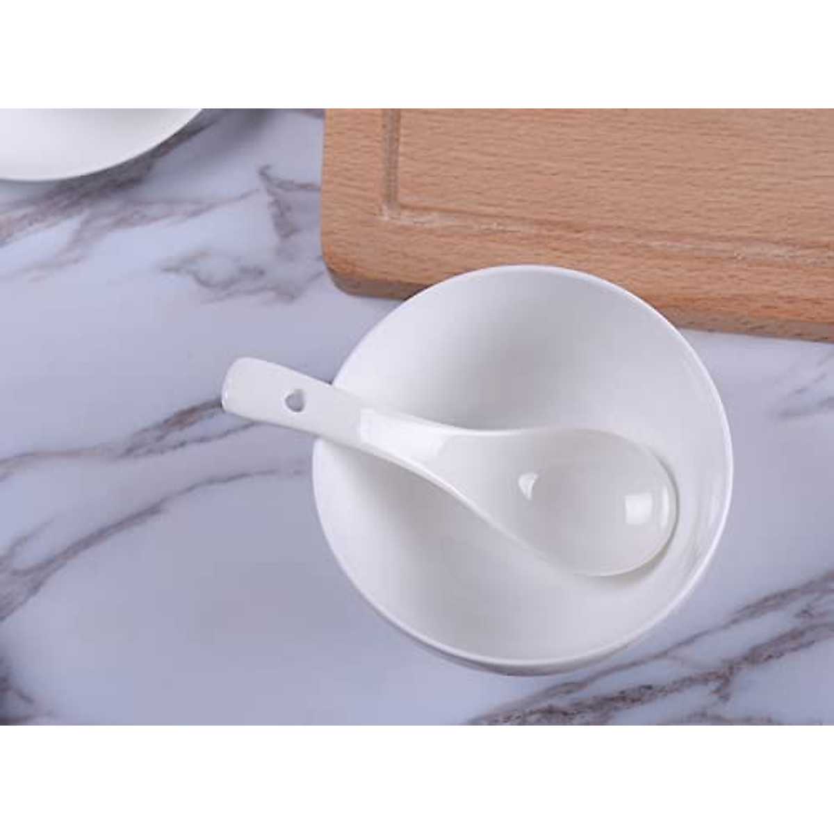 10 Pack White Ceramic Soup Spoons,Wonton Soup Spoons,Asian Soup Spoon Set,5"Kid Spoons,Tasting Spoon,Side Dishes,Table Spoons,Small Appetizer Spoon,Stackable Ramekins Can Stand,Deep Oval Design