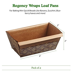 Regency Wraps Loaf Pans, Small, 4" X 2" x 2", 4 Pack, Disposable Stand Alone Baking Molds for Quick Breads, Banana and Zucchini