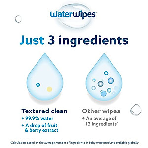 WaterWipes Plastic-Free Textured Clean, Toddler & Baby Wipes, 99.9% Water Based Wipes, Unscented & Hypoallergenic for Sensitive Skin, 240 Count (4 packs), Packaging May Vary